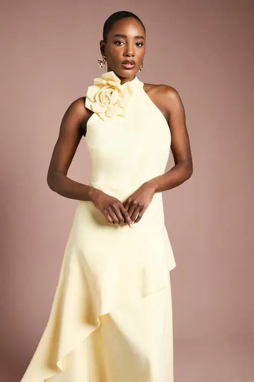 Coast Corsage High Neck Midi Dress - Lemon