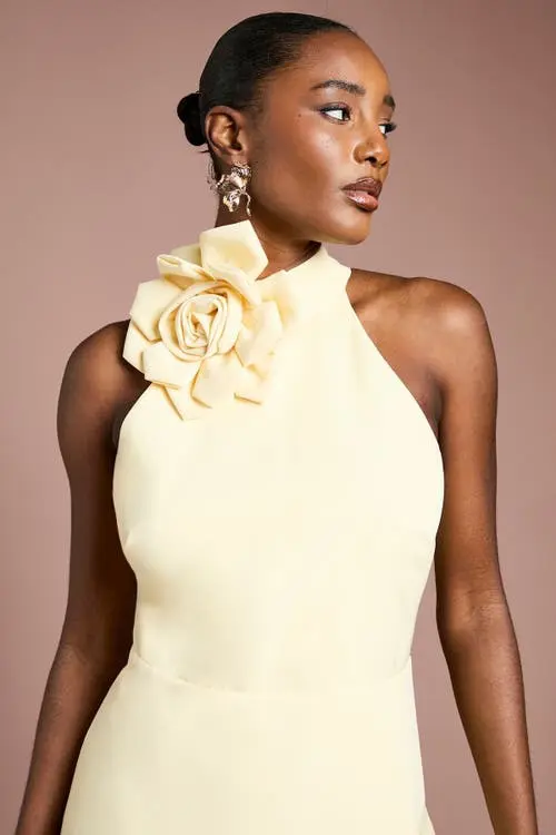 Coast Corsage High Neck Midi Dress - Lemon