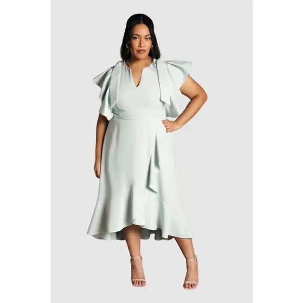 Coast Plus Flutter Sleeve Crepe Midi Dress - Mint
