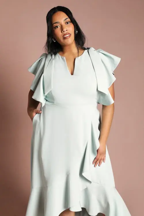 Coast Plus Flutter Sleeve Crepe Midi Dress