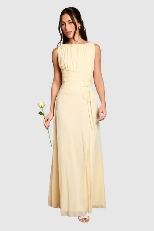 Coast Mesh Ruched Waist Maxi Dress - Lemon