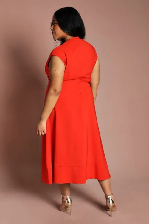 Coast Plus V-neck Belted Midi Dress - Flame Red