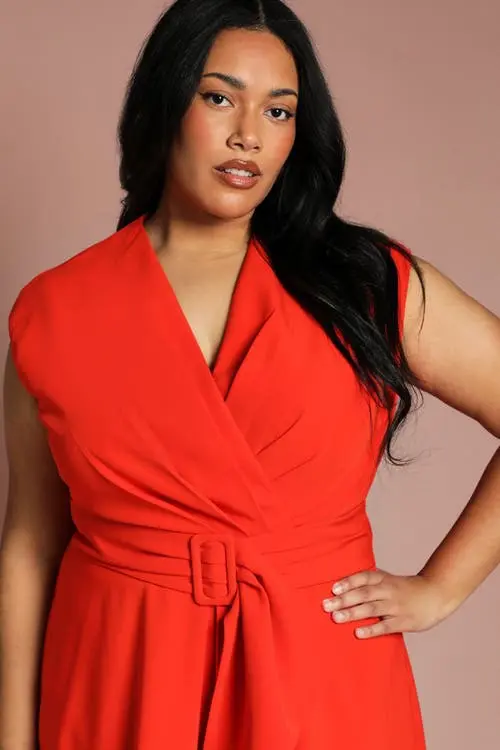 Coast Plus V-neck Belted Midi Dress - Flame Red