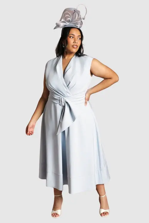 Coast Belted V-neck Midi Dress - Light Blue