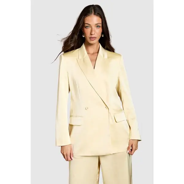 Coast Tailored Double-breasted Satin Blazer - Lemon