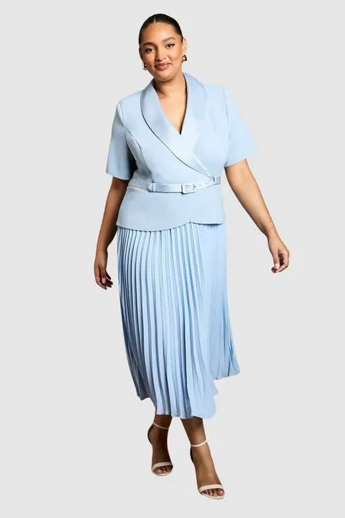 Coast Plus Wrap Pleated Midi Dress - Powder Blue