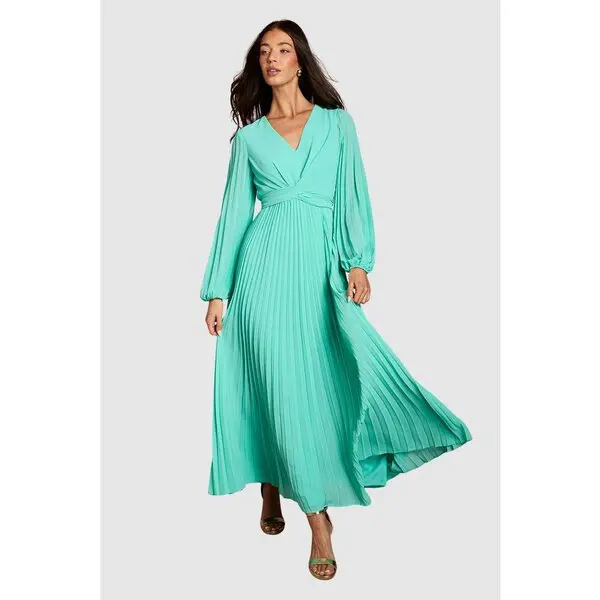 Coast Pleated Wrap Maxi Dress - Aqua