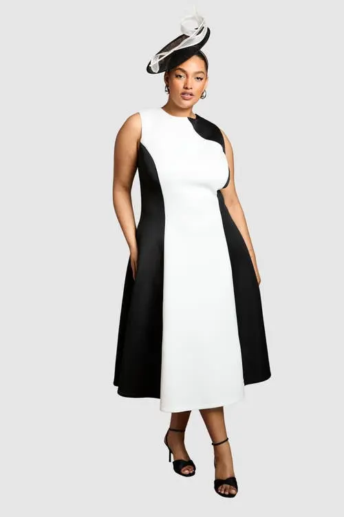 Coast Color Block Fit And Flare Midi Dress - Mono