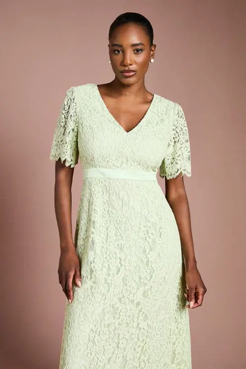 Coast Scallop Hem V-neck Lace Midi Dress