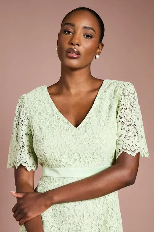 Coast Scallop Hem V-neck Lace Midi Dress