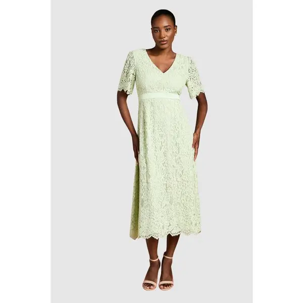Coast Scallop Hem V-neck Lace Midi Dress - Sage
