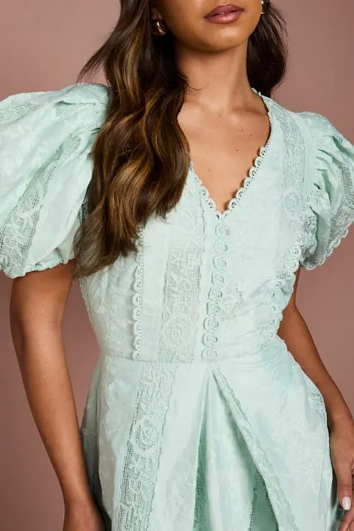 Coast Lace Puff-sleeve V-neck Midi Dress