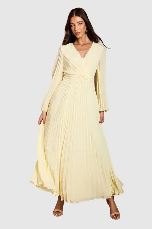 Coast Pleated Wrap V-neck Maxi Dress - Lemon