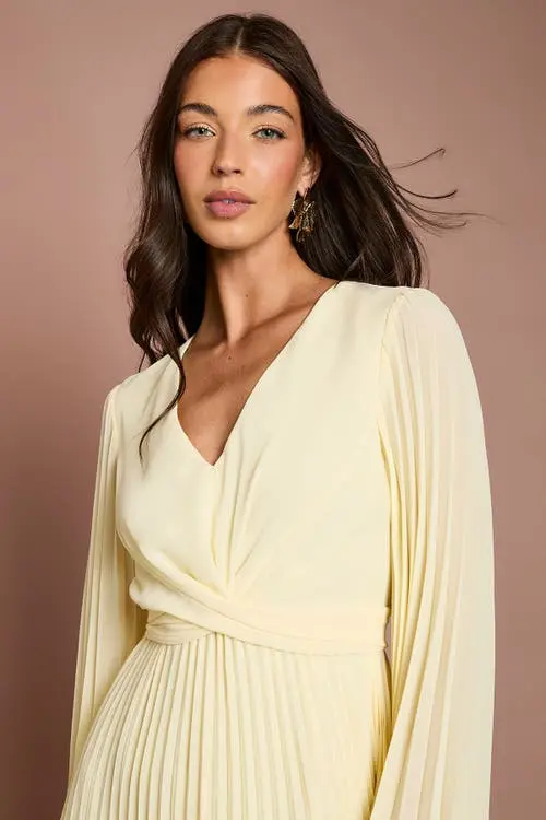 Coast Pleated Wrap V-neck Maxi Dress - Lemon