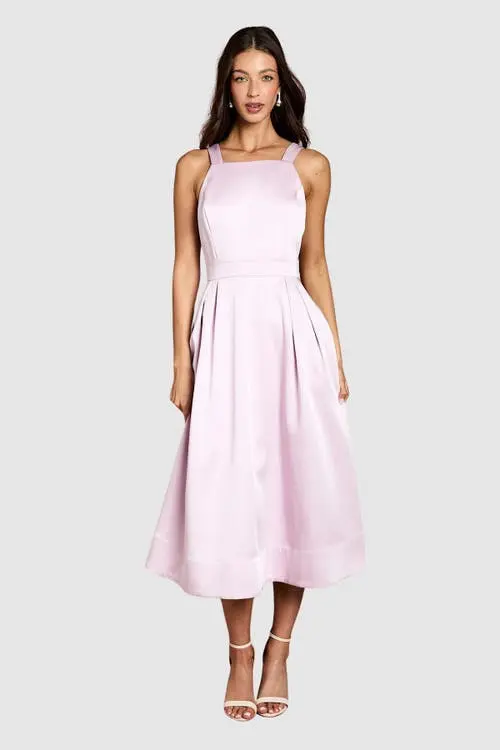 Coast Fit & Flare Square Neck Midi Dress With Bow Shoulder Straps - Lilac