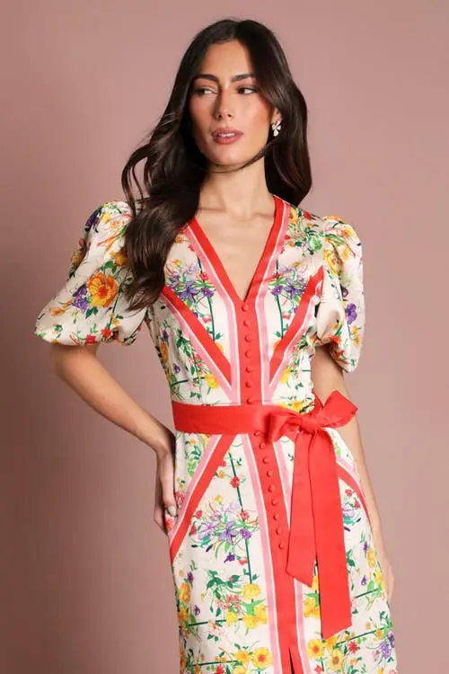 Coast Satin Scarf Print V-neck Midi Dress