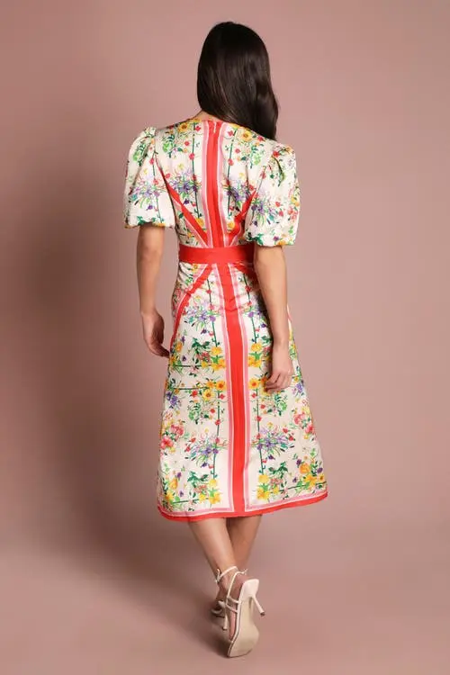 Coast Satin Scarf Print V-neck Midi Dress
