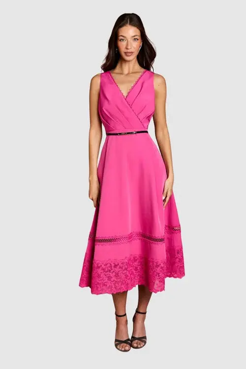 Coast V-neck Lace Midi Dress - Pink