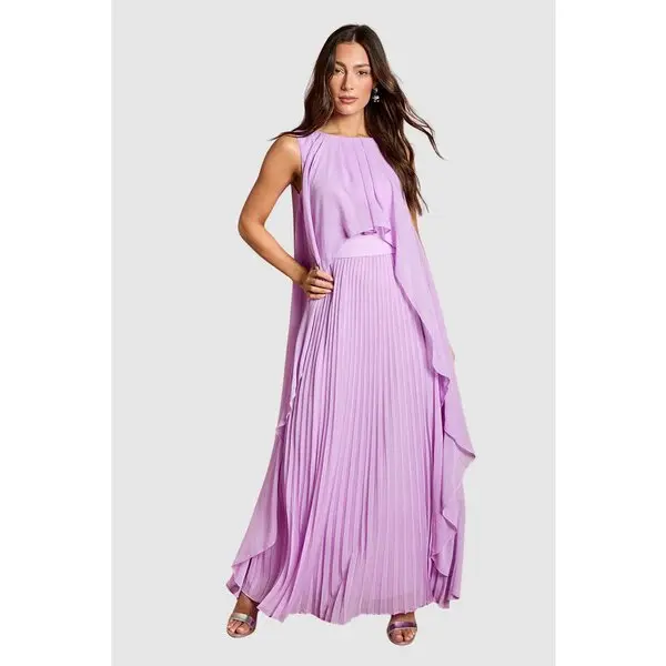 Coast Cape Sleeve Pleated Maxi Dress - Purple