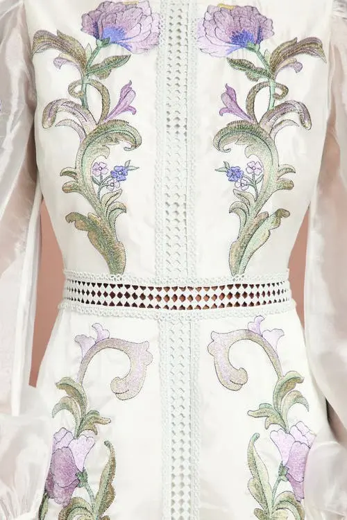 Coast Embroidered Blouson Sleeve Midi Dress
