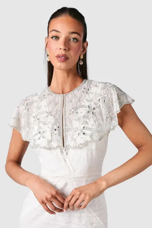 Coast Embellished Beaded Bridal Cape - Ivory