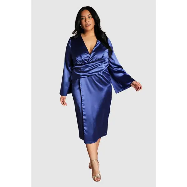 Coast Plus Satin Flared Sleeve Wrap Dress