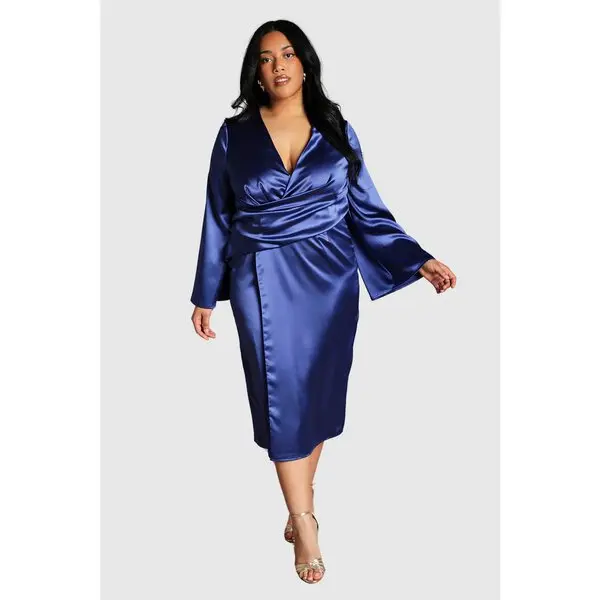 Coast Satin Flared Sleeve Wrap Dress