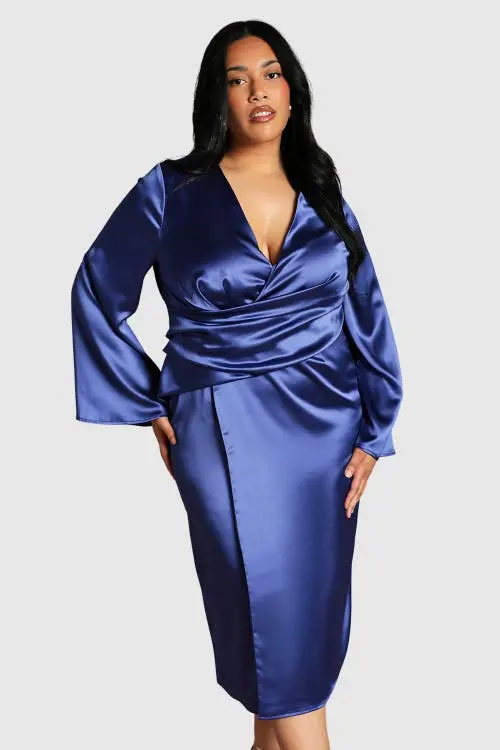 Coast Satin Flared Sleeve Wrap Dress