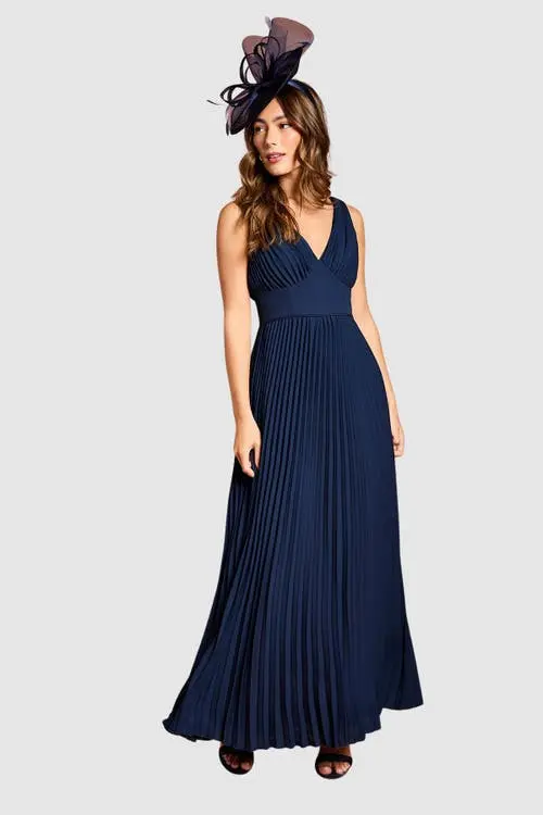 Coast Plunge Neck Pleated Maxi Dress - Navy