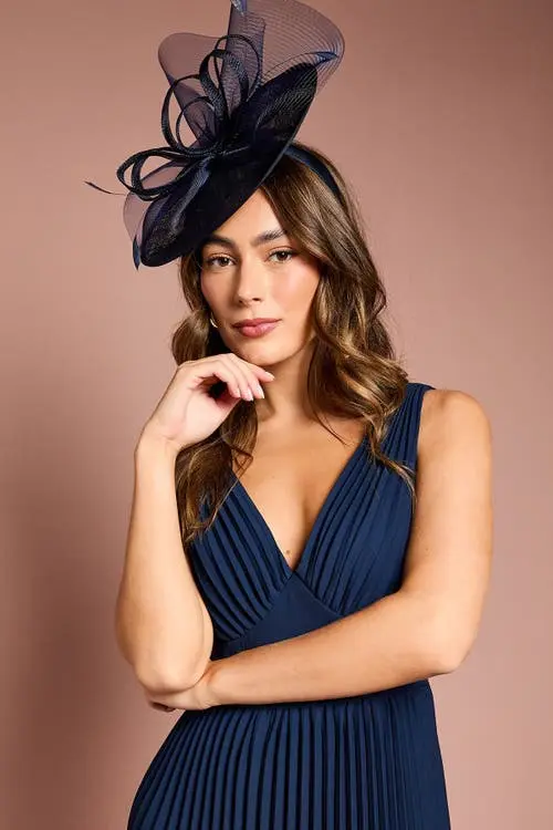 Coast Plunge Neck Pleated Maxi Dress - Navy