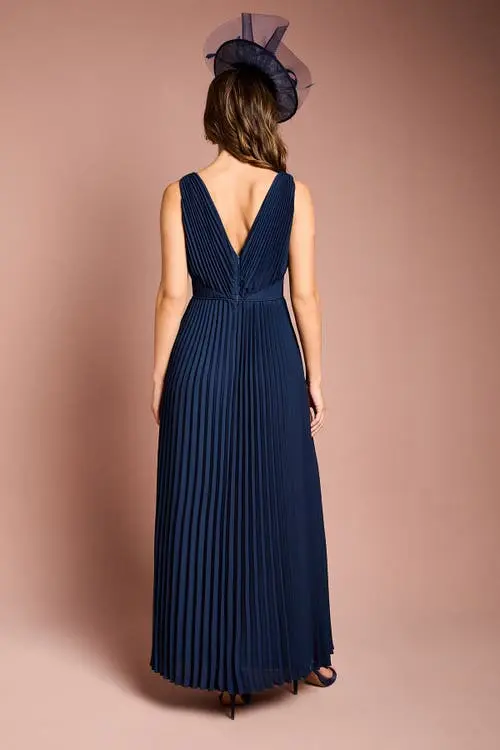 Coast Plunge Neck Pleated Maxi Dress - Navy