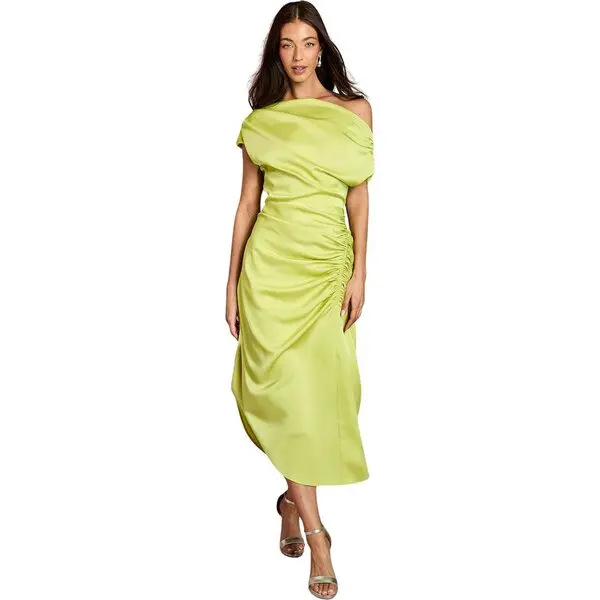 Coast One-shoulder Draped Satin Midi Dress - Olive