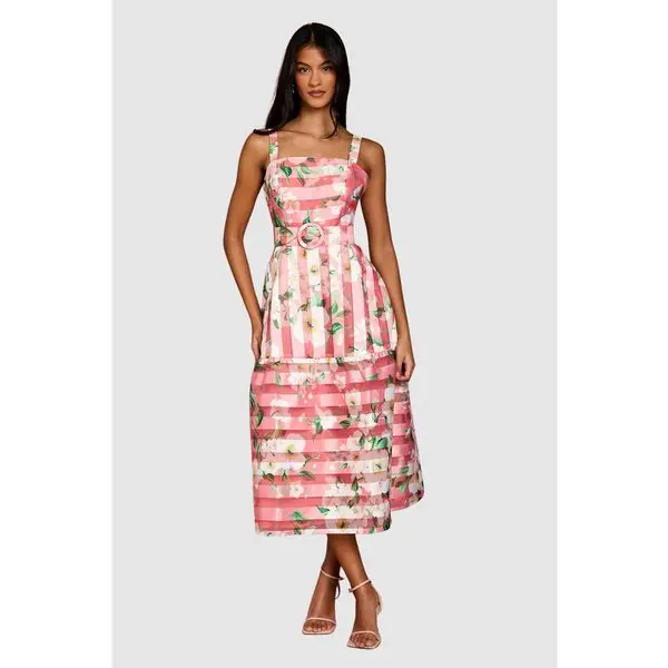 Coast Petite Floral Organza Midi Dress - Pink