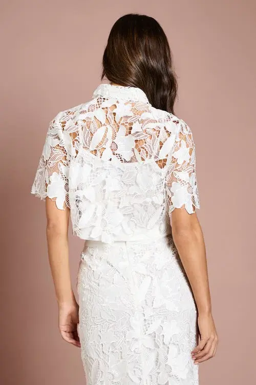 Coast Lace Detail Short Sleeve Collared Shirt