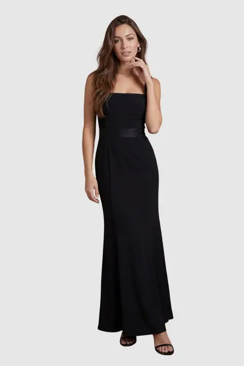 Coast Square Neck Satin Maxi Dress With Wide Straps And Bow Detail - Black