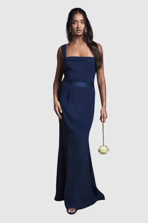 Coast Square Neck Satin Maxi Dress - Navy