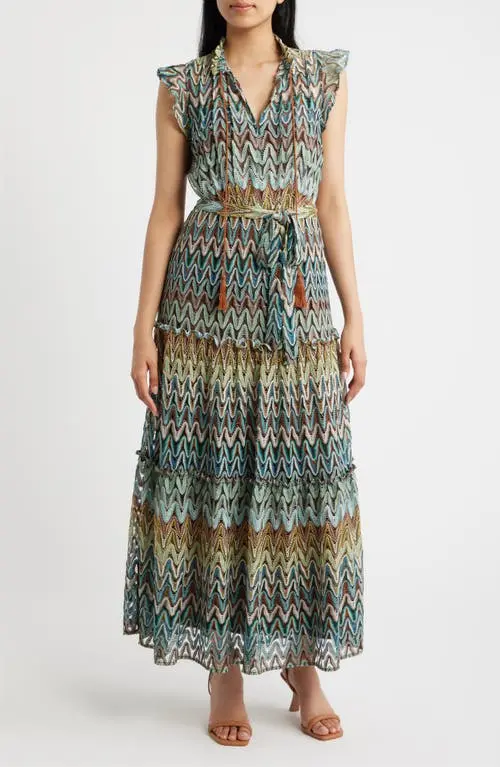 Julia Jordan Zigzag Sleeveless Maxi Dress - Green Multi