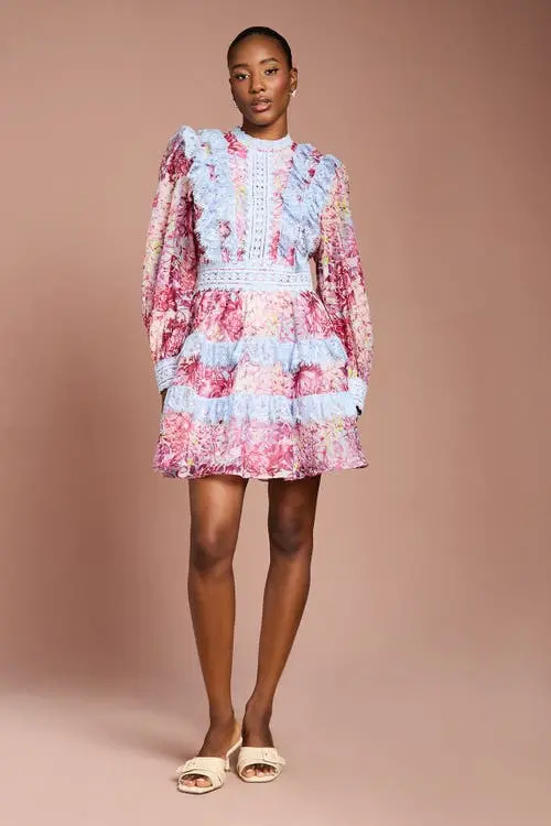 Coast Floral Lace Trim Mini Dress