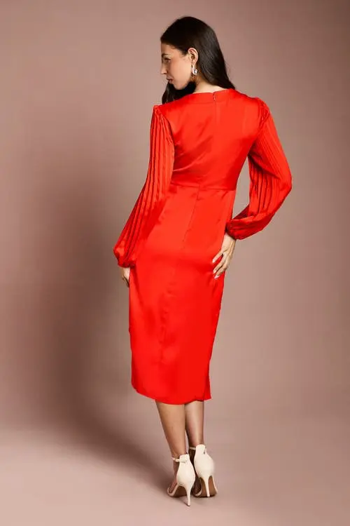 Coast Satin Long Sleeve V-neck Wrap Dress - Flame Red