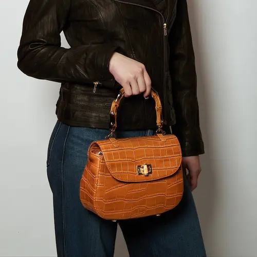 SARAH STEWART The Chloe Leather Handbag - Brown Croc