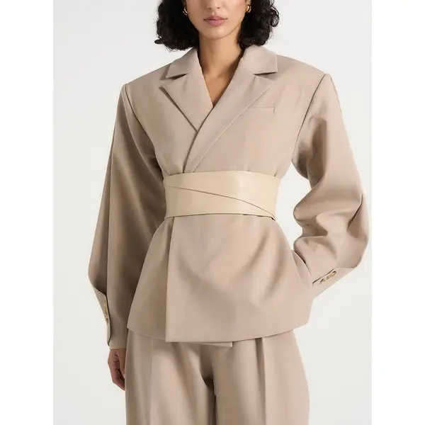 Manière De Voir Marie Twist Sleeve Blazer With Belt - Beige