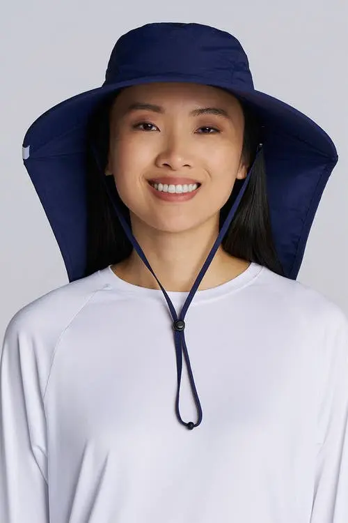 Coolibar Safeshade Wide Brim Sun Hat With Neck Flap - Navy