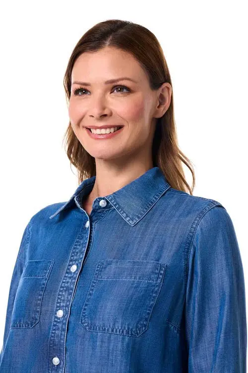 Coolibar Peninsula Chambray Long Sleeve Shirt - Light Indigo Chambray