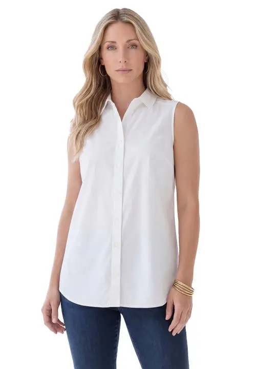 Roaman's Sleeveless Button-down Shirt - White