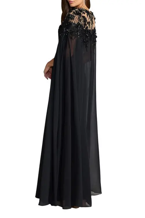 Mac Duggal Embellished Chiffon Cape Gown