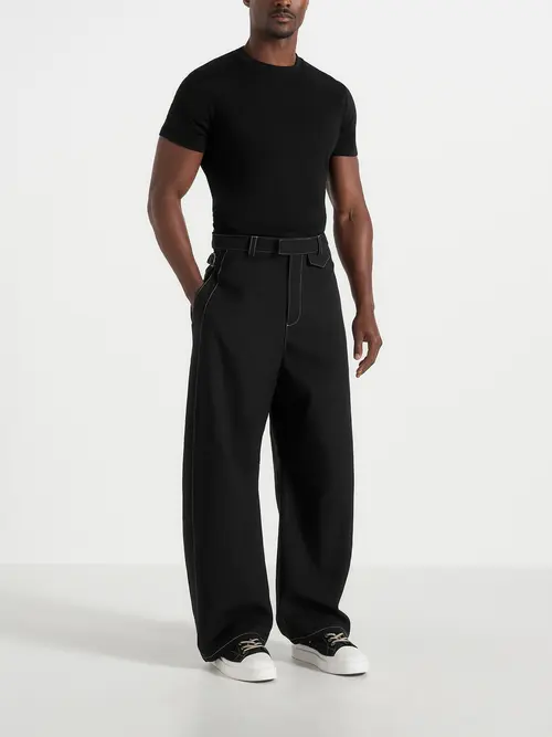 Manière De Voir Marceau Contrast Stitch Barrel Leg Pants - Black