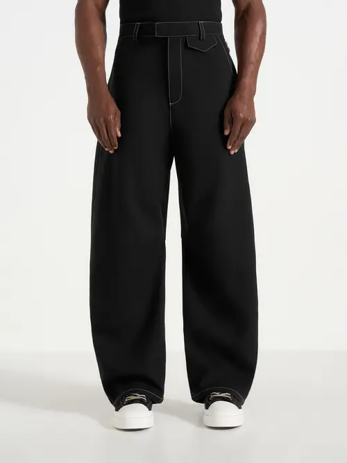 Manière De Voir Marceau Contrast Stitch Barrel Leg Pants