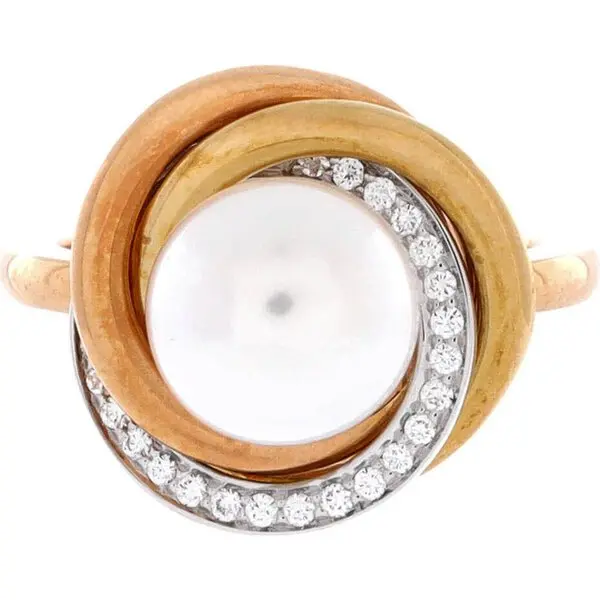 CARTIER Trinity Pearl Ring 18k Tricolor Gold With Pearl And Diamonds 14mm