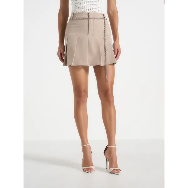 Manière De Voir Elise Pleated Skort With Chain Belt - Beige