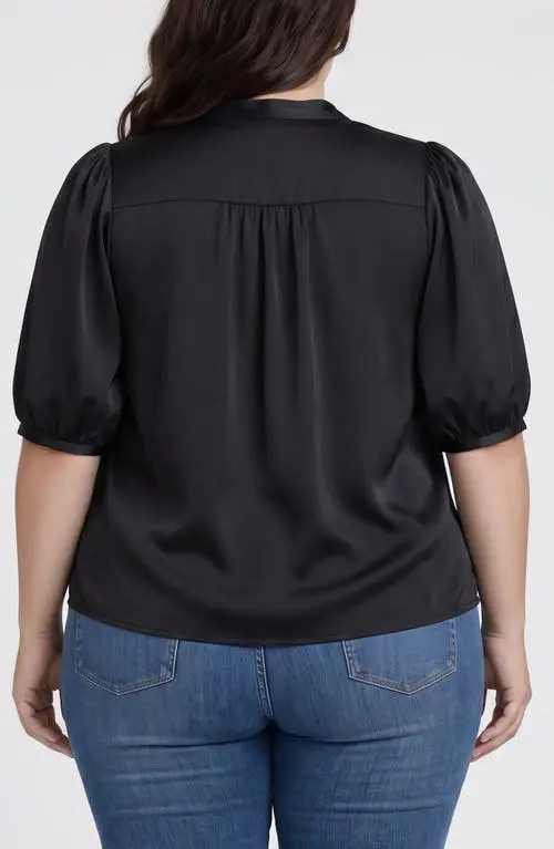 LIVERPOOL Tie Neck Puff Sleeve Satin Top